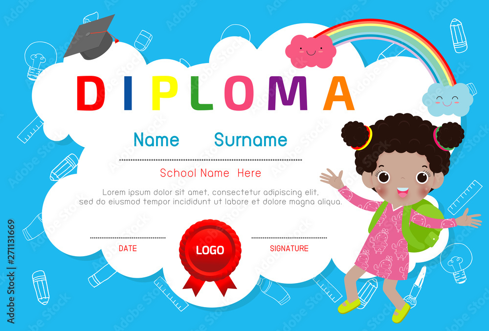 Certificate of kids diploma vector illustration, Certificates ...