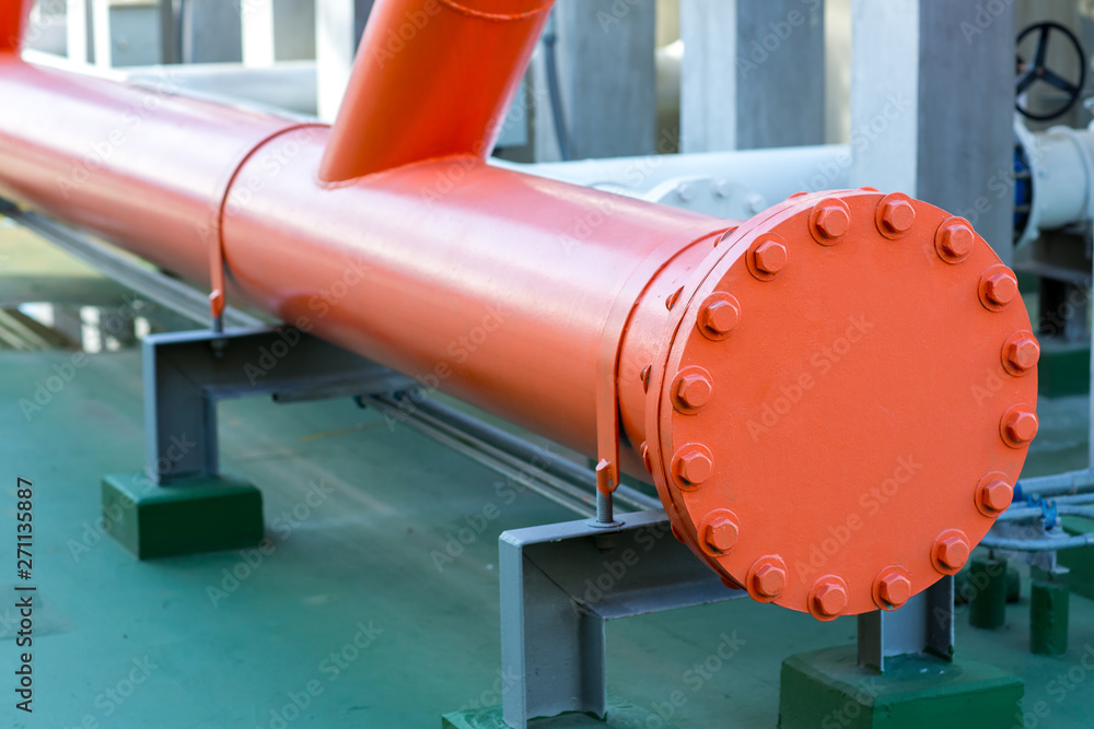 Photo Stock A metal pipe with a blank flange shutting off the end ...