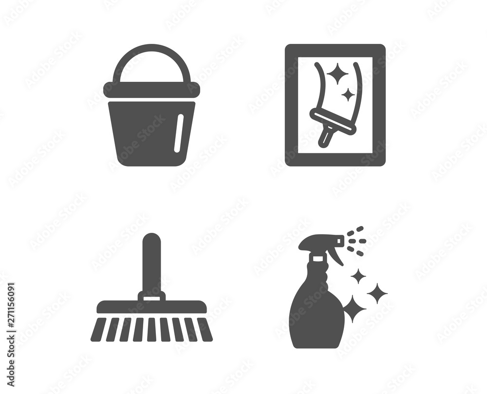 Set of Cleaning mop, Bucket and Window cleaning icons. Washing cleanser ...