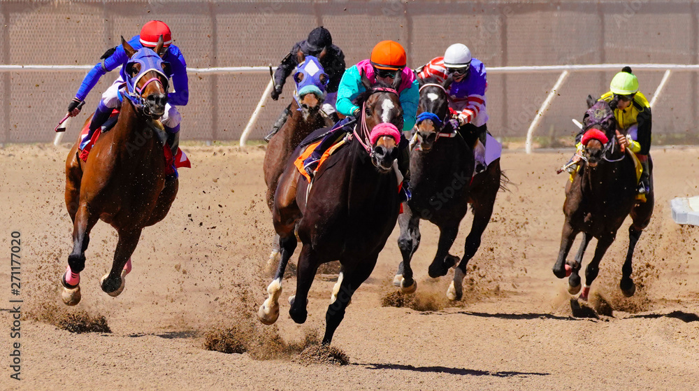 Race Horses Rounding the Final Curve Stock Photo | Adobe Stock
