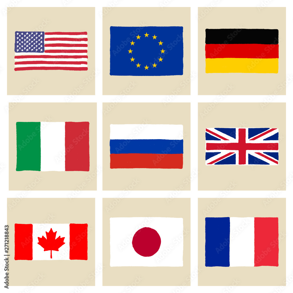 Vector illustration of hand drawn Group of Eight (leading industrial ...