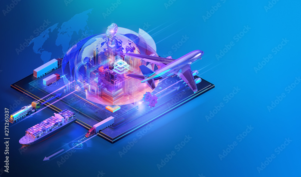 Isometric global cargo logistic website background design. Maritime ...