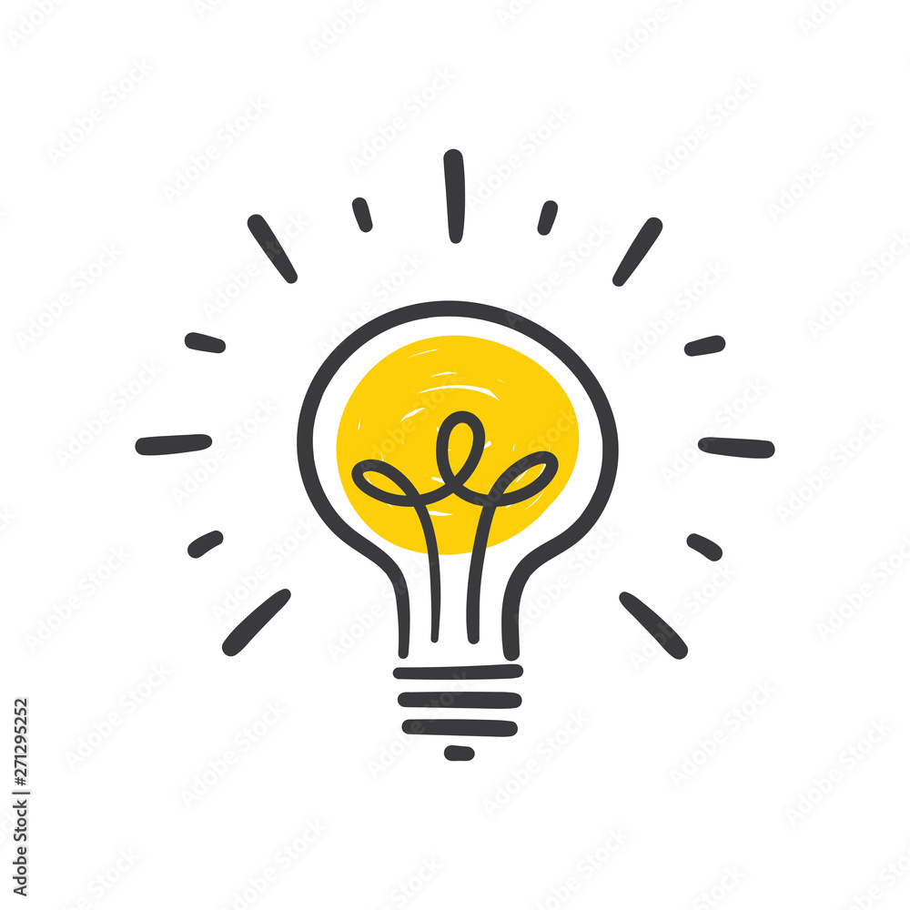 Light bulb doodle, hand drawn idea icon. Stock Vector | Adobe Stock