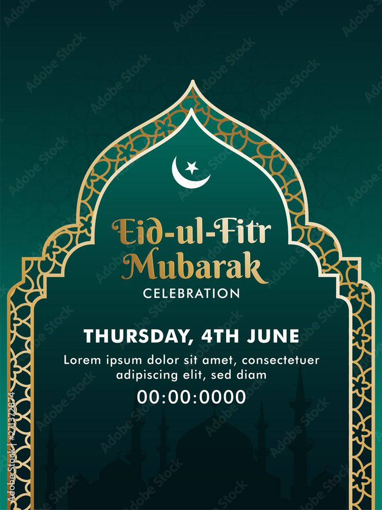 Eid-Ul-Fitr Mubarak Celebration invitation card design with date, time ...