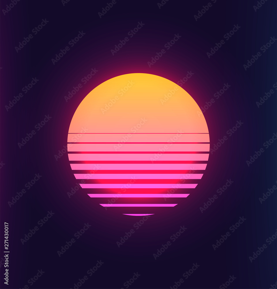Vintage 80s colorful retro sunset. Vaporwave synthwave styled vector ...