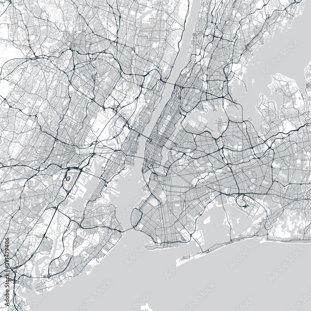 New York City (NYC, NY) map. Light map of New York City (New York ...
