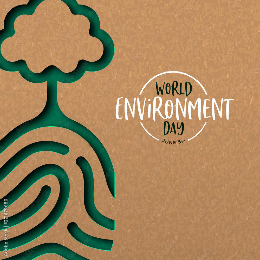 Environment Day card of papercut fingerprint Stock Vector | Adobe Stock