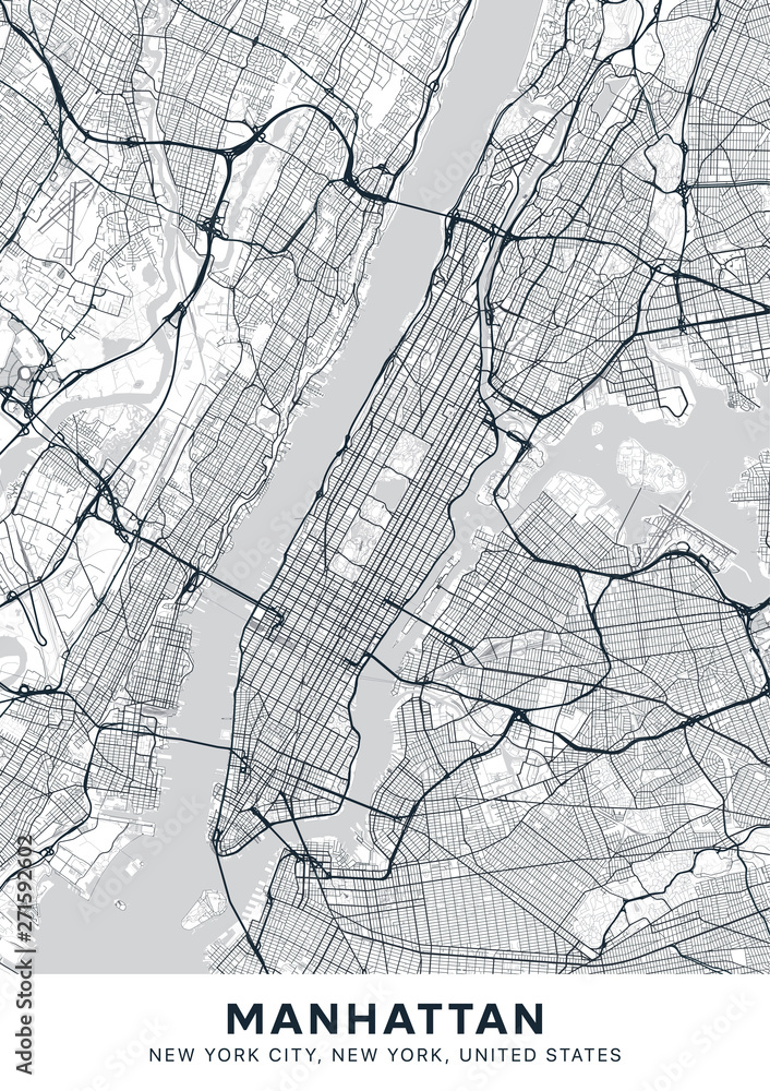 Vector de Stock Manhattan map. Light poster with map of Manhattan ...