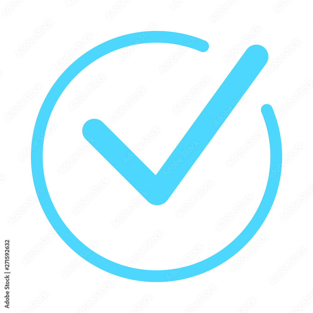 Blue tick icon vector symbol, checkmark isolated on white background ...