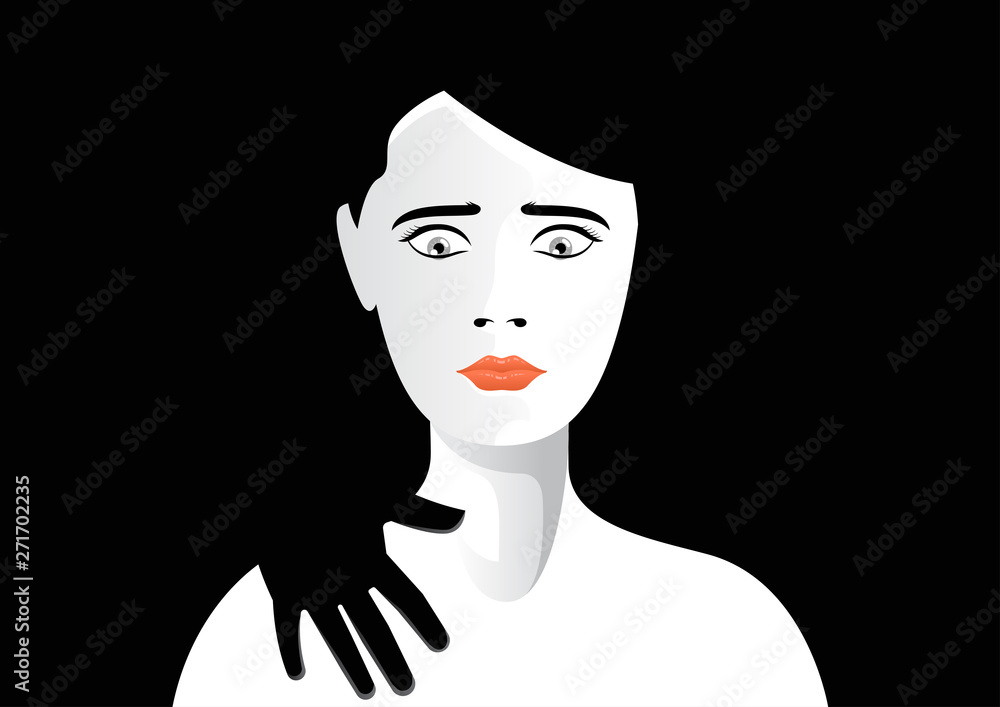 hand touching woman shoulder vector illustration. violence against ...