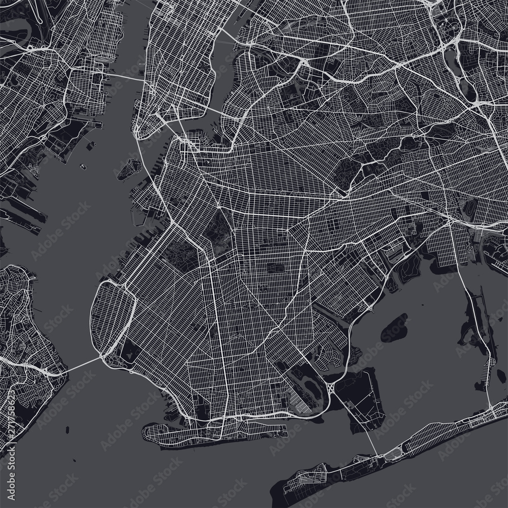 Brooklyn map. Dark map of Brooklyn borough (New York, United States ...