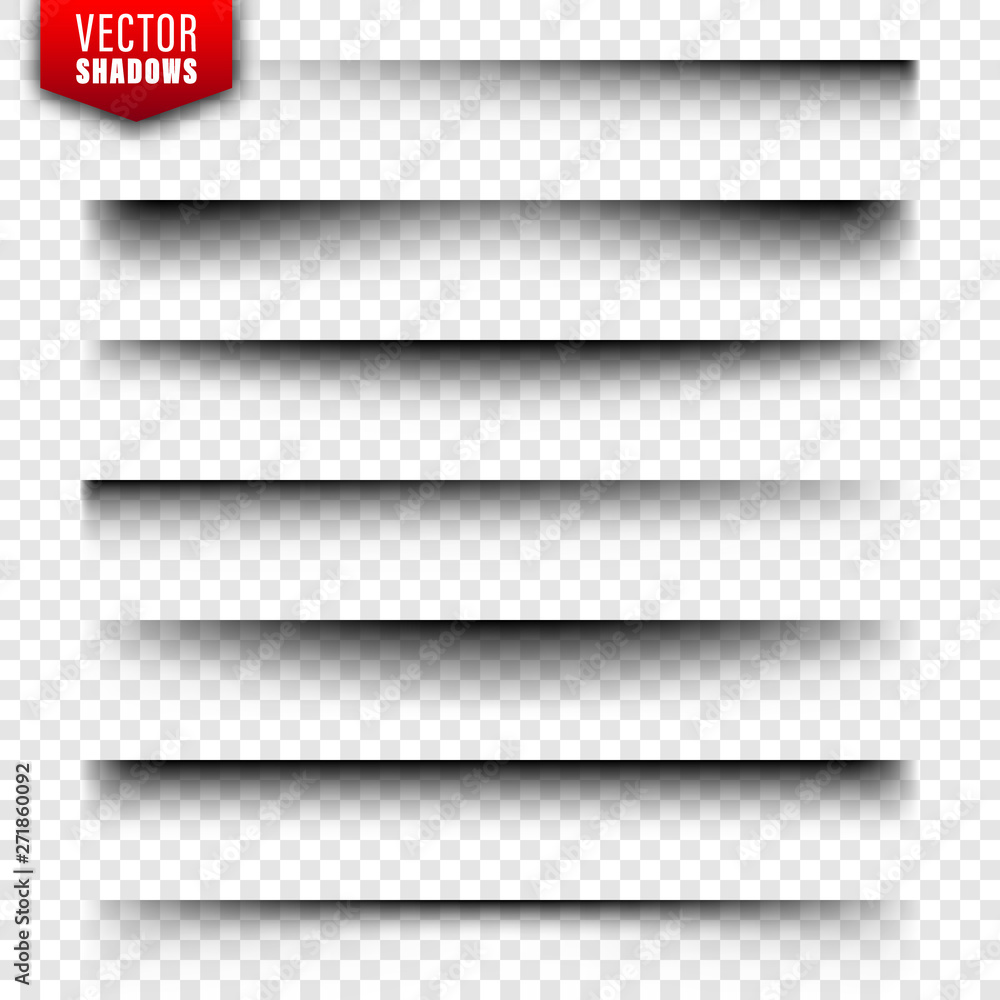 Vector shadows set. Page dividers on transparent background. Realistic ...