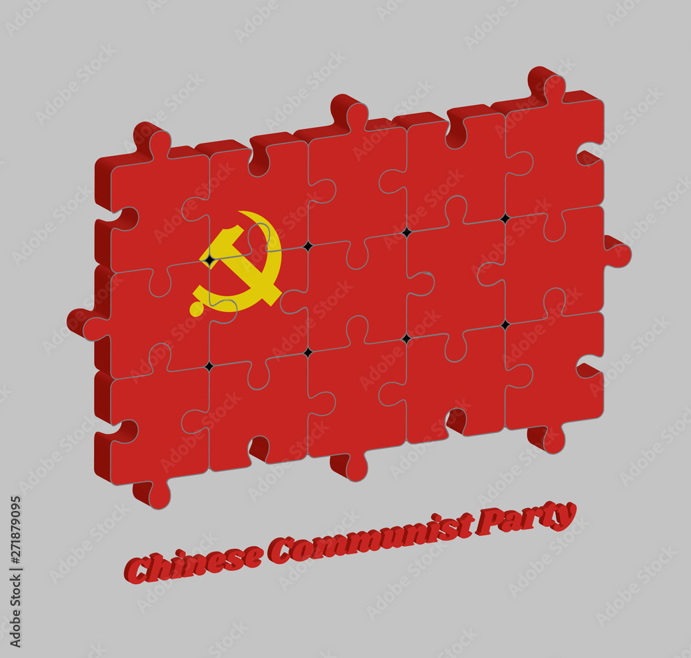 3D Jigsaw puzzle of Chinese Communist Party flag, golden hammer and ...