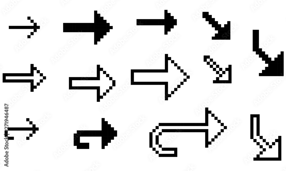 Set of 13 black vector pixelart arrows Stock Vector | Adobe Stock