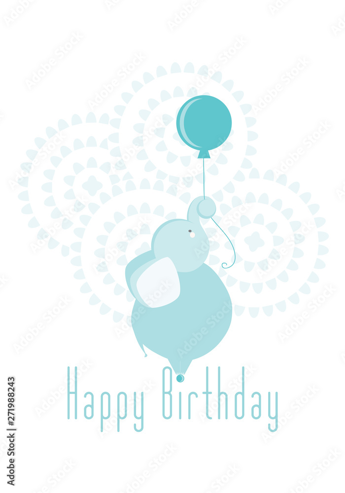 Happy birthday elephant vector illustration blue boy invitation Stock ...