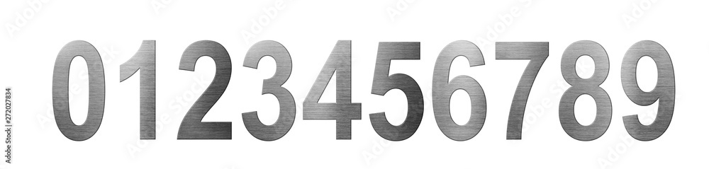Metallic numbers from 0 to 9. Metal font english alphabet. Letter A ...
