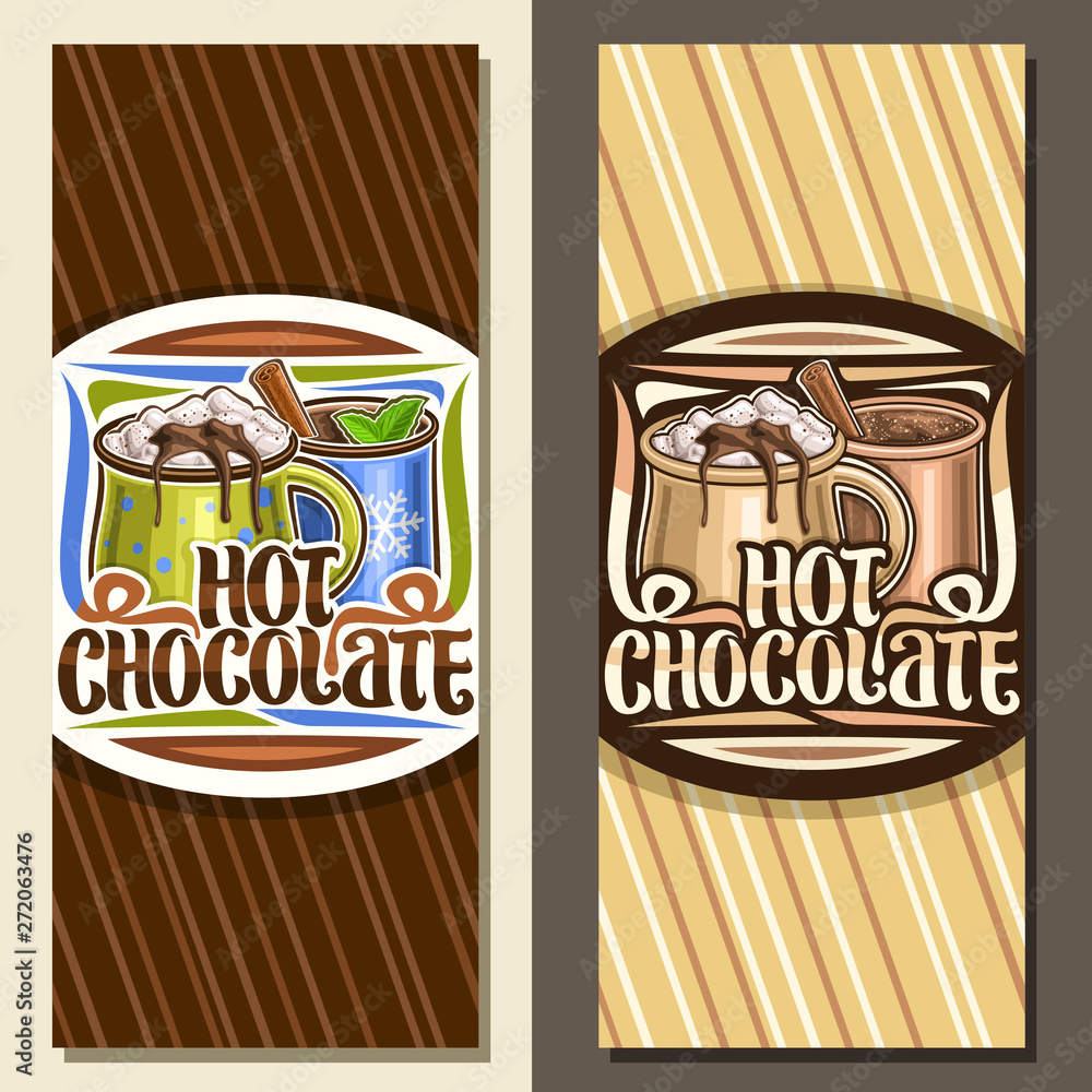 Vector layouts for Hot Chocolate, decorative card with 2 cups of warm ...
