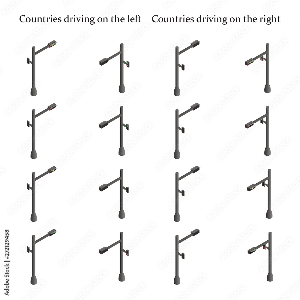 Isometric traffic lights set. Traffic lights set for both left and ...