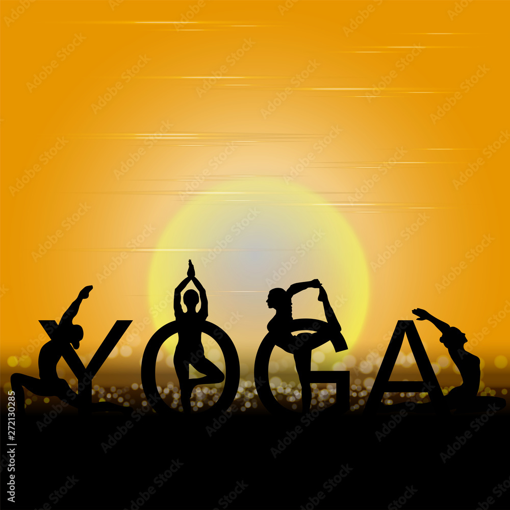 21 june-international yoga day, yoga body posture, human silhouette and ...
