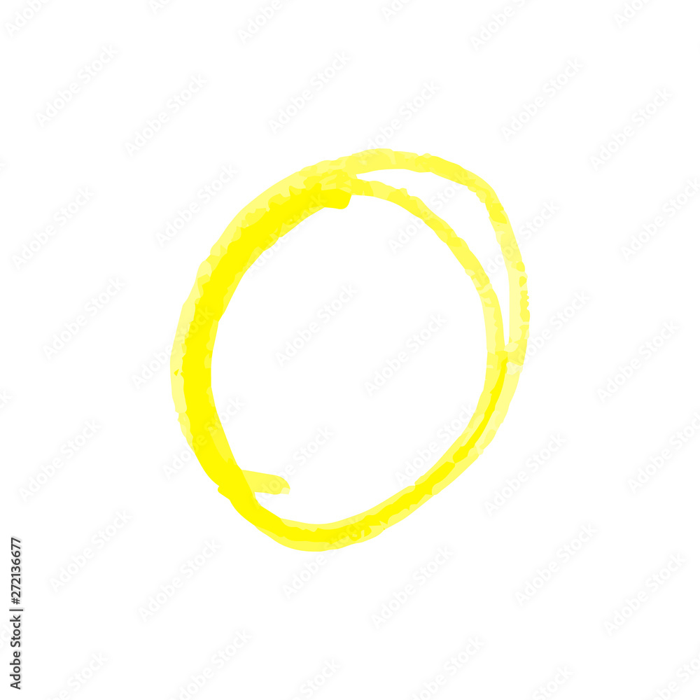 Hand drawn circle to highlight something of yellow crayon or paint ...