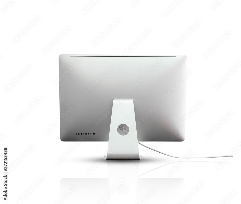 back side view new model of computer display with blank white screen ...