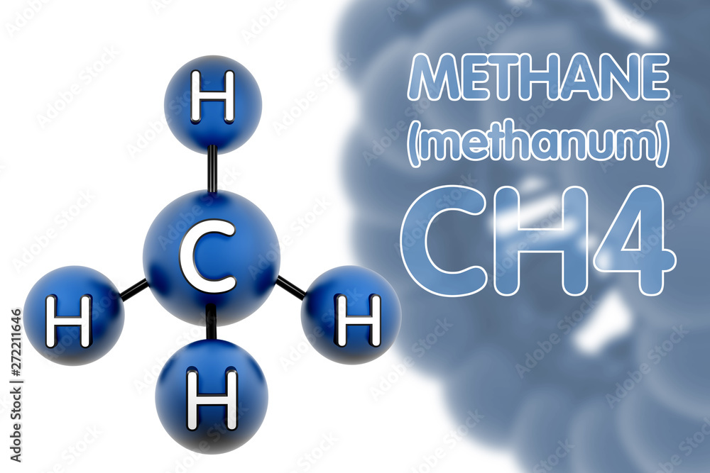 ch4 - molecule methane. Render of 3d model with copy space. Stock ...
