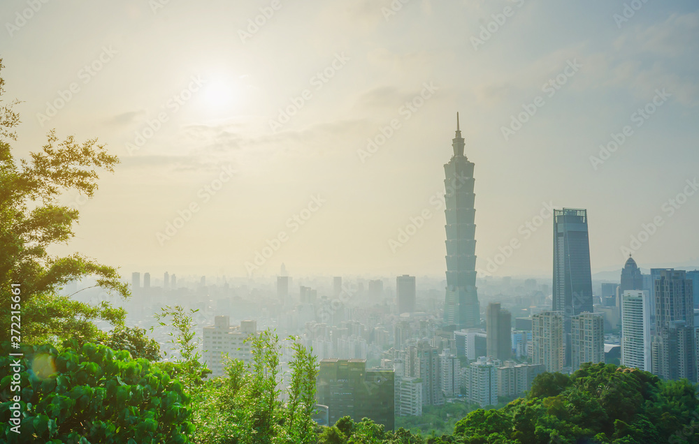 Downtown skyline of Taipei with Taipei 101, Center is a landmark ...