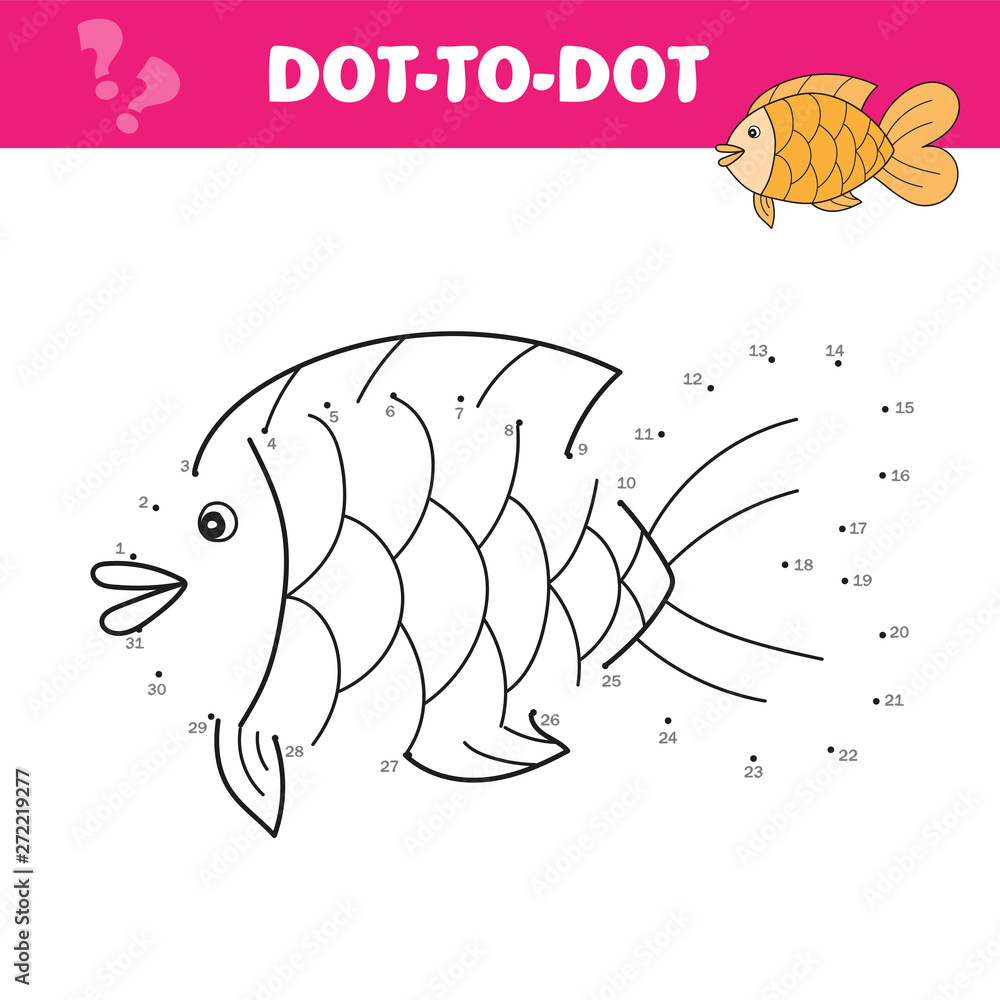 Connect the dots and draw a cute fish. Numbers game for children ...
