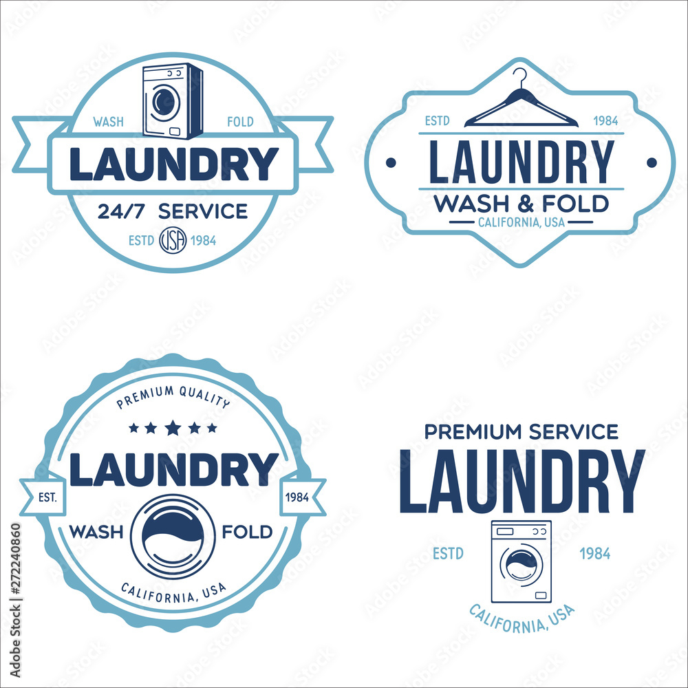 Stock-Vektorgrafik „Set of labels or logos for laundry service. Vector emblems and design ...