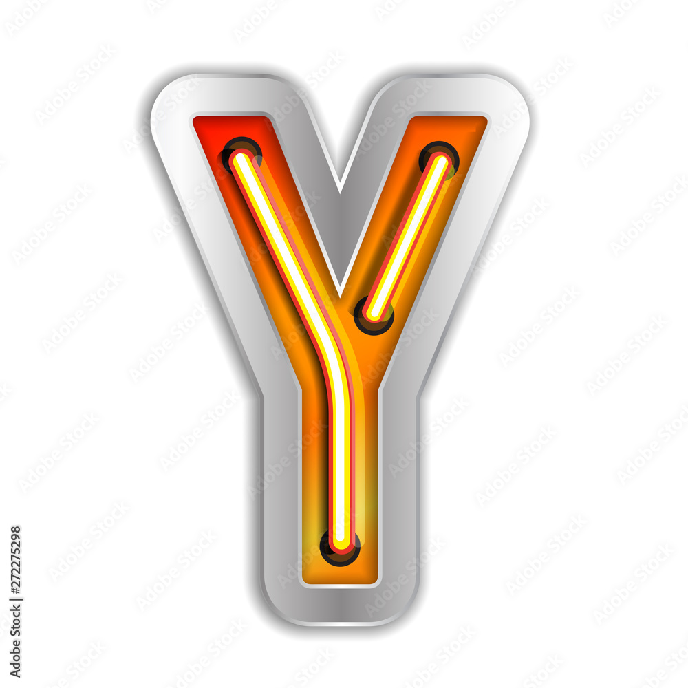 Stock-Vektorgrafik „Bright Neon Font with fluorescent. Y letter. Night ...