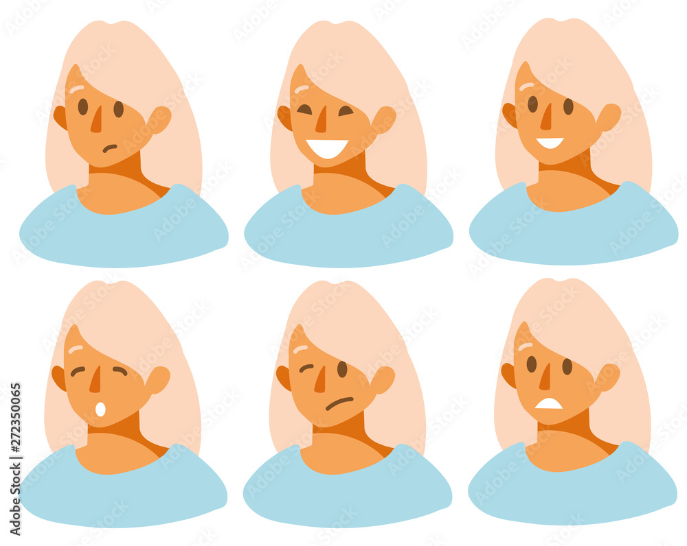 Set of woman s emotions. Facial expression. Beautiful girl emoji with a ...