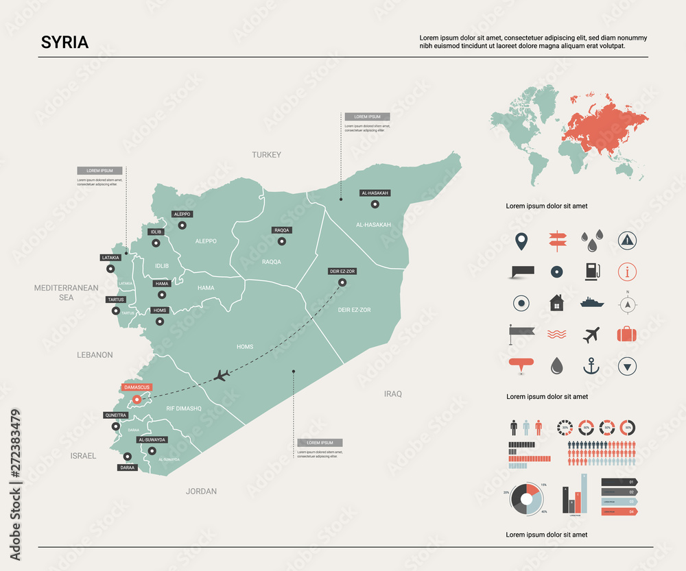 Vector map of Syria. Country map with division, cities and capital ...
