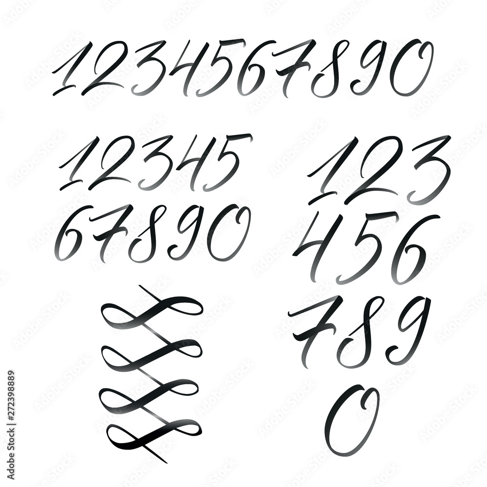 Black hand written calligraphy numbers on white background. Vector ...