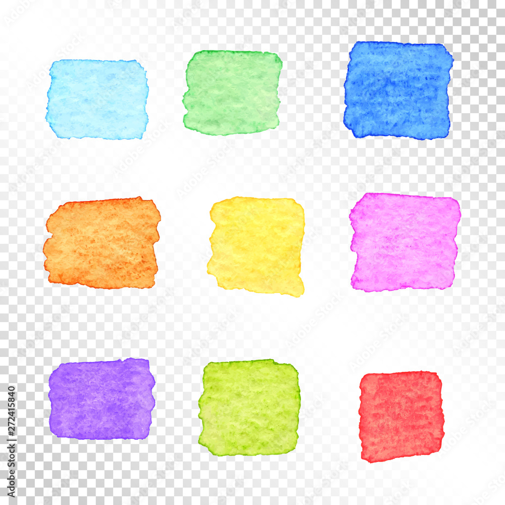 Set of Colorful Square Watercolor Spots on Transparent Background ...