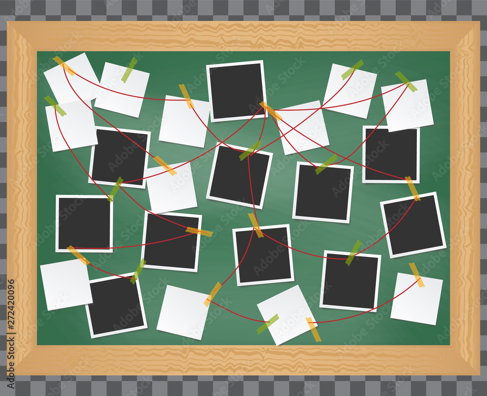 Investigation, evidence board. Crime investigation concept. Realistic ...