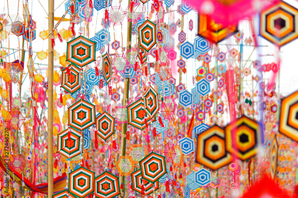 colorful tung flag as background, tung flag of Isan Kalasin Thailand ...