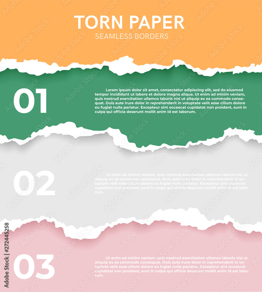 Seamless torn ripped paper layered isolated. Infographic. Blue color ...