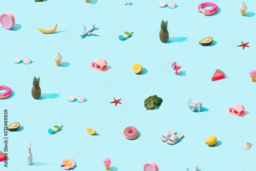 Trendy sunlight Summer pattern made with various summer things on ...