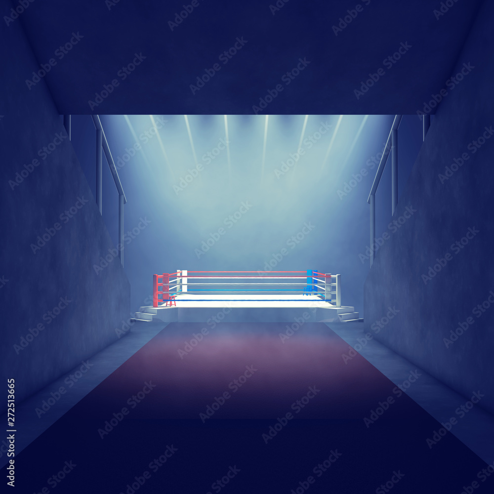Empty boxing ring lit by spotlights, Boxing arena entrance Stock ...