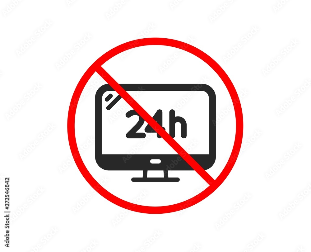 No or Stop. 24 hour service icon. Call support sign. Feedback chat ...