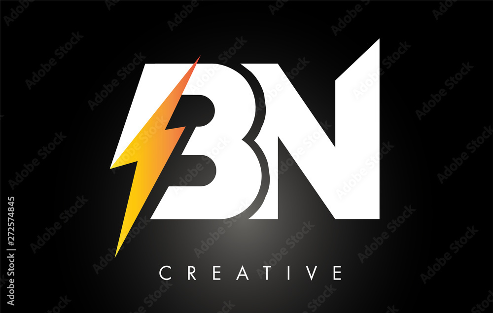 BN Letter Logo Design With Lighting Thunder Bolt. Electric Bolt Letter ...