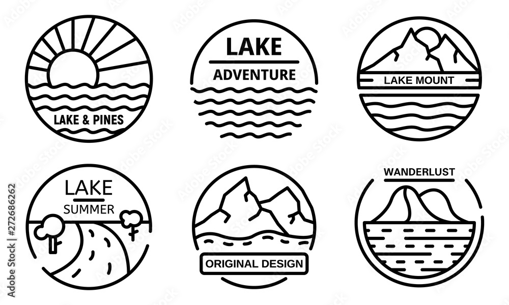 Lake logo set. Outline set of lake vector logo for web design isolated ...