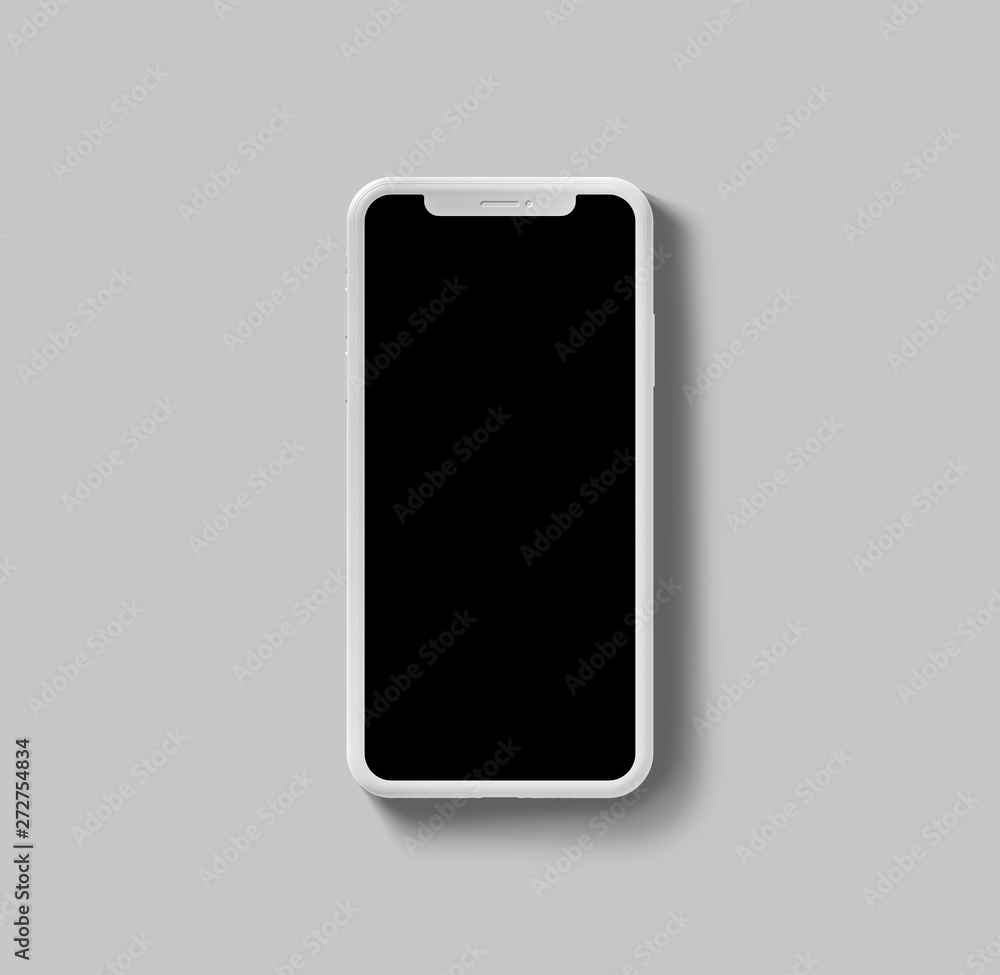 Minimalist frameless smartphone mockup with blank screen on grey ...