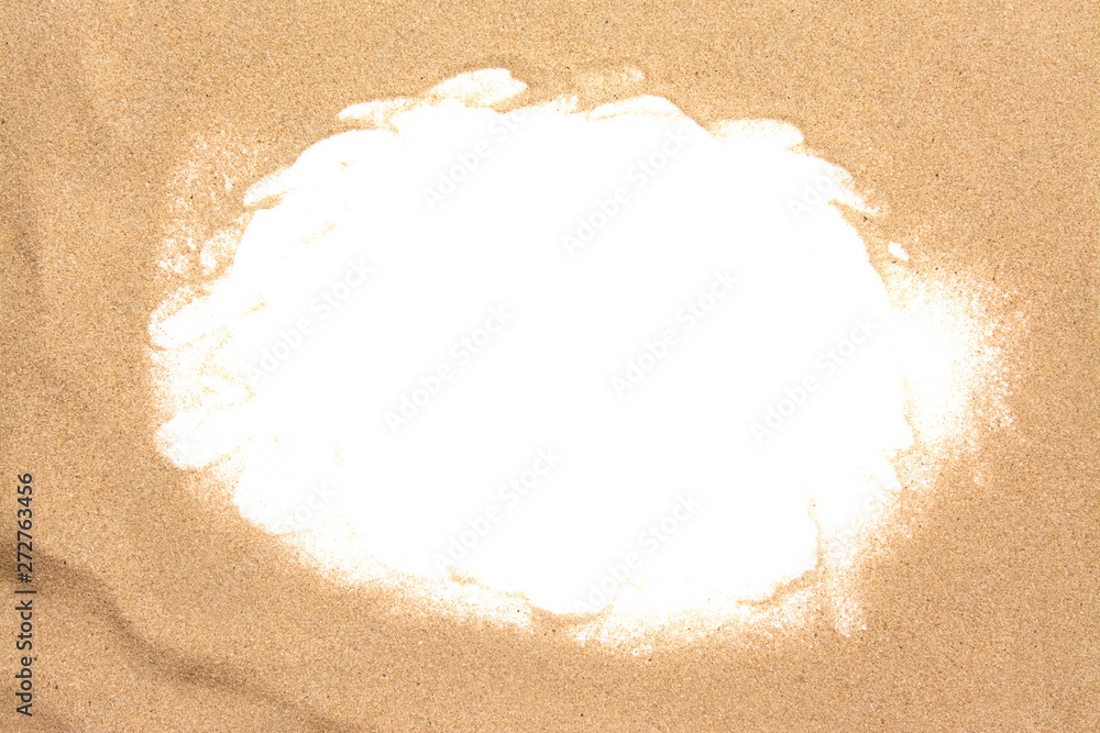 Closeup of sand of a beach or a desert on white. Summer background with ...