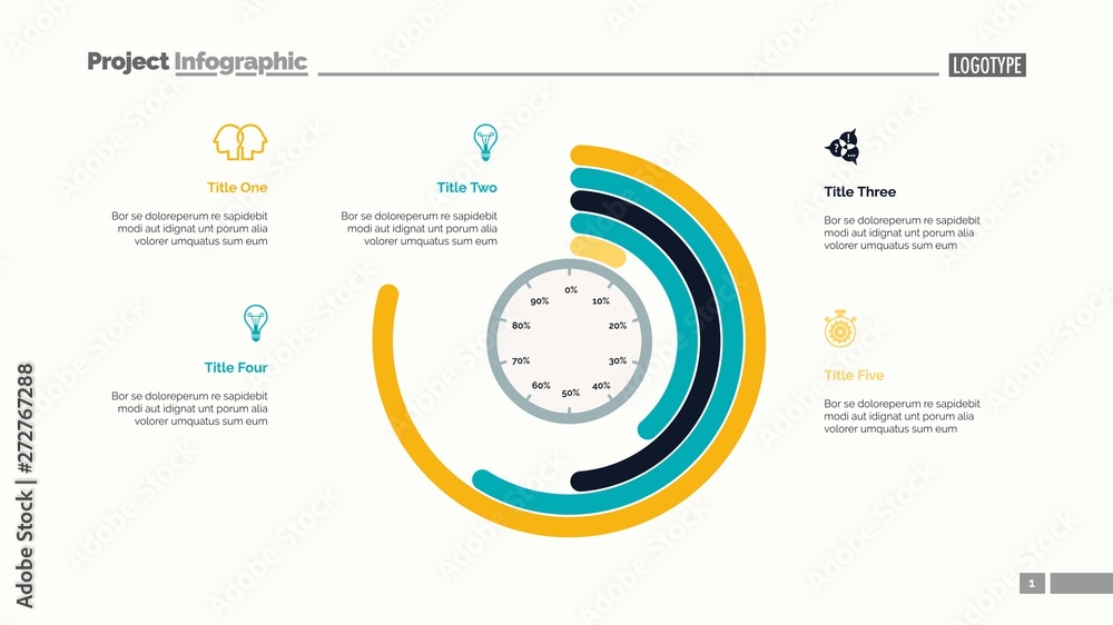 Circle chart with percentage slide template. Business data. Graph ...