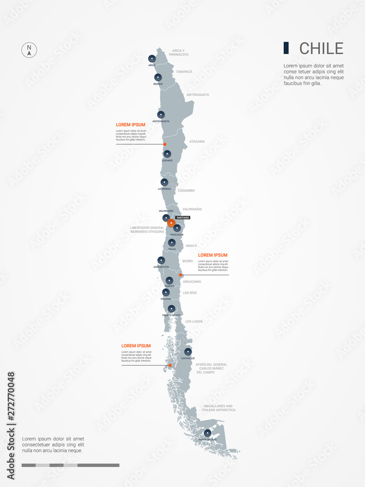 Chile map with borders, cities, capital and administrative divisions ...