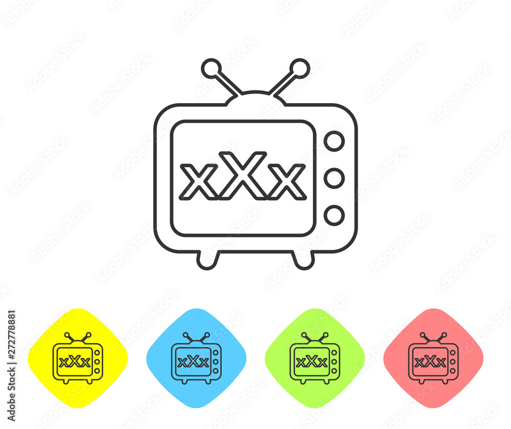 Grey line XXX tv old television icon isolated on white background. Age ...