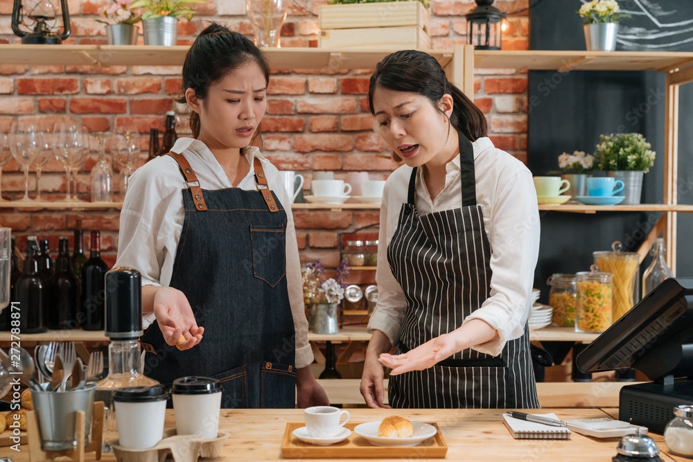 Inexperienced girl barista. angry owner of restaurant scolding new ...