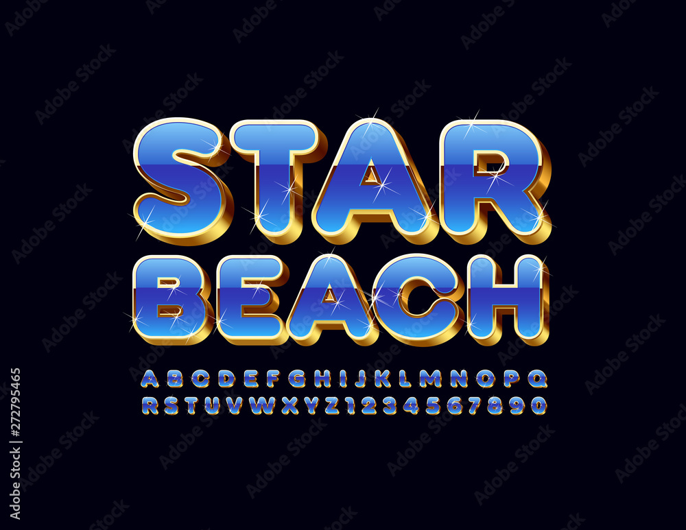 Vector premium logo Star Beach with Uppercase sparkling Font. 3D Golden ...