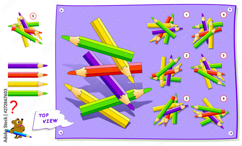 Logic puzzle game for kids. Need to find correct top view of pencils ...